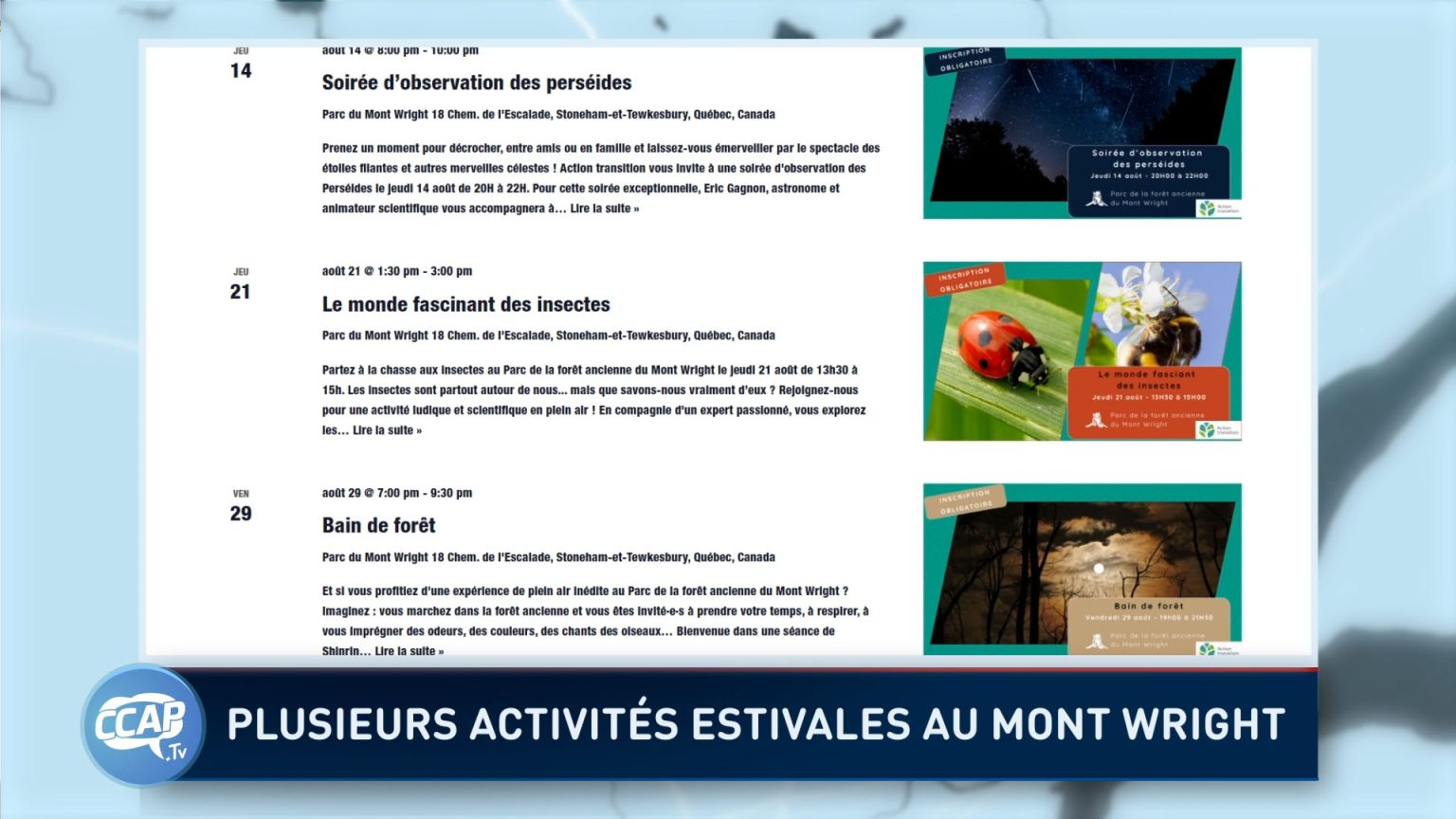 Plusieurs activités cet été au mont Wright | CCAP.Tv